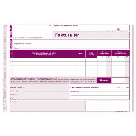 Druk MiP Faktura dla Zwolnionych z VAT A5/80 - Przystanek Papierniczy